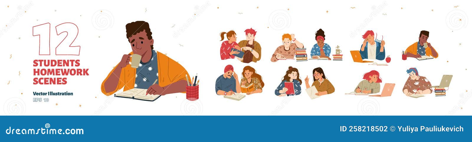Students Do Homework, Read Books Stock Vector - Illustration of happy ...