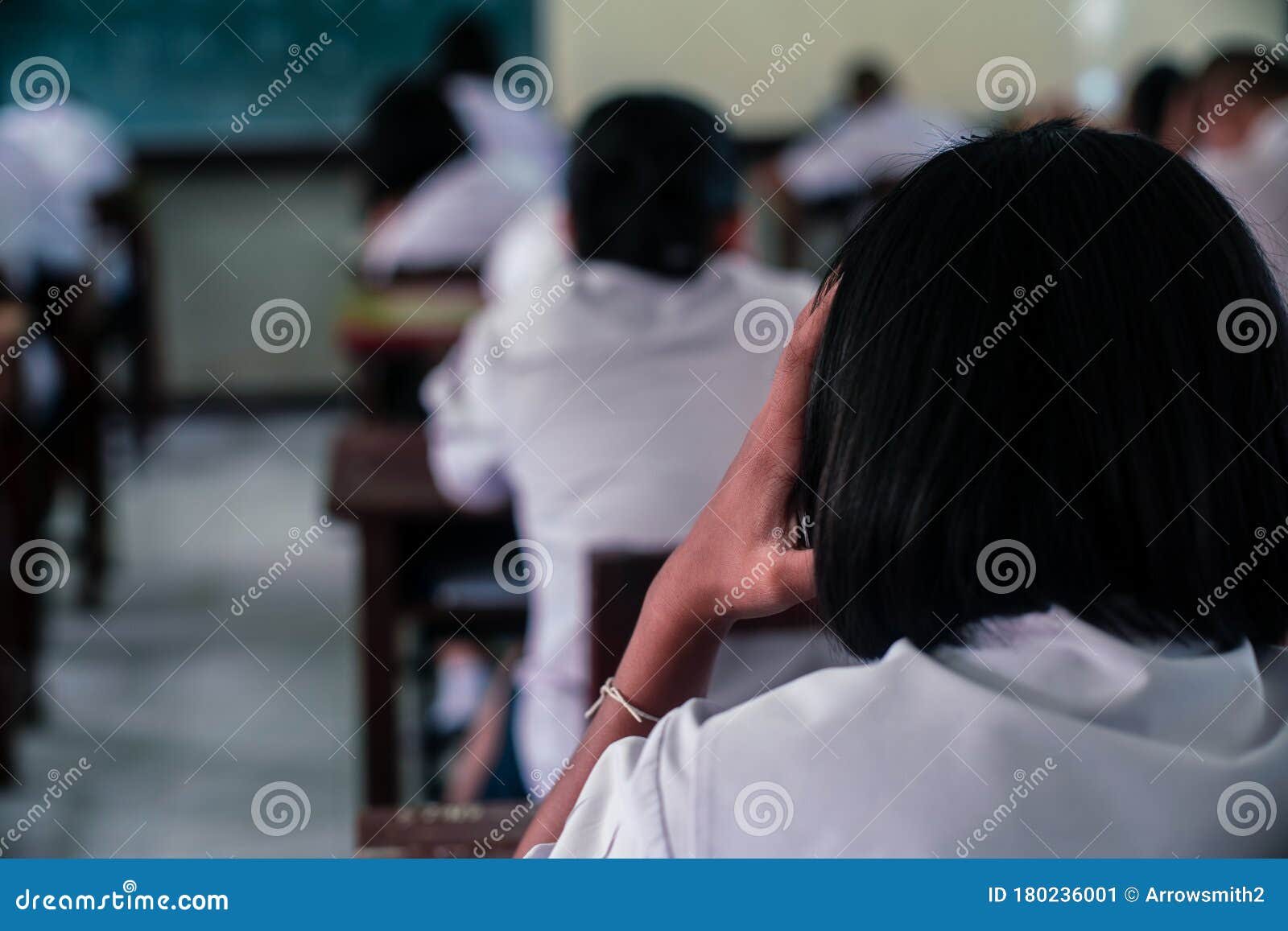 Students Doing Exam Answer Sheets Exercises in Classroom of School with ...
