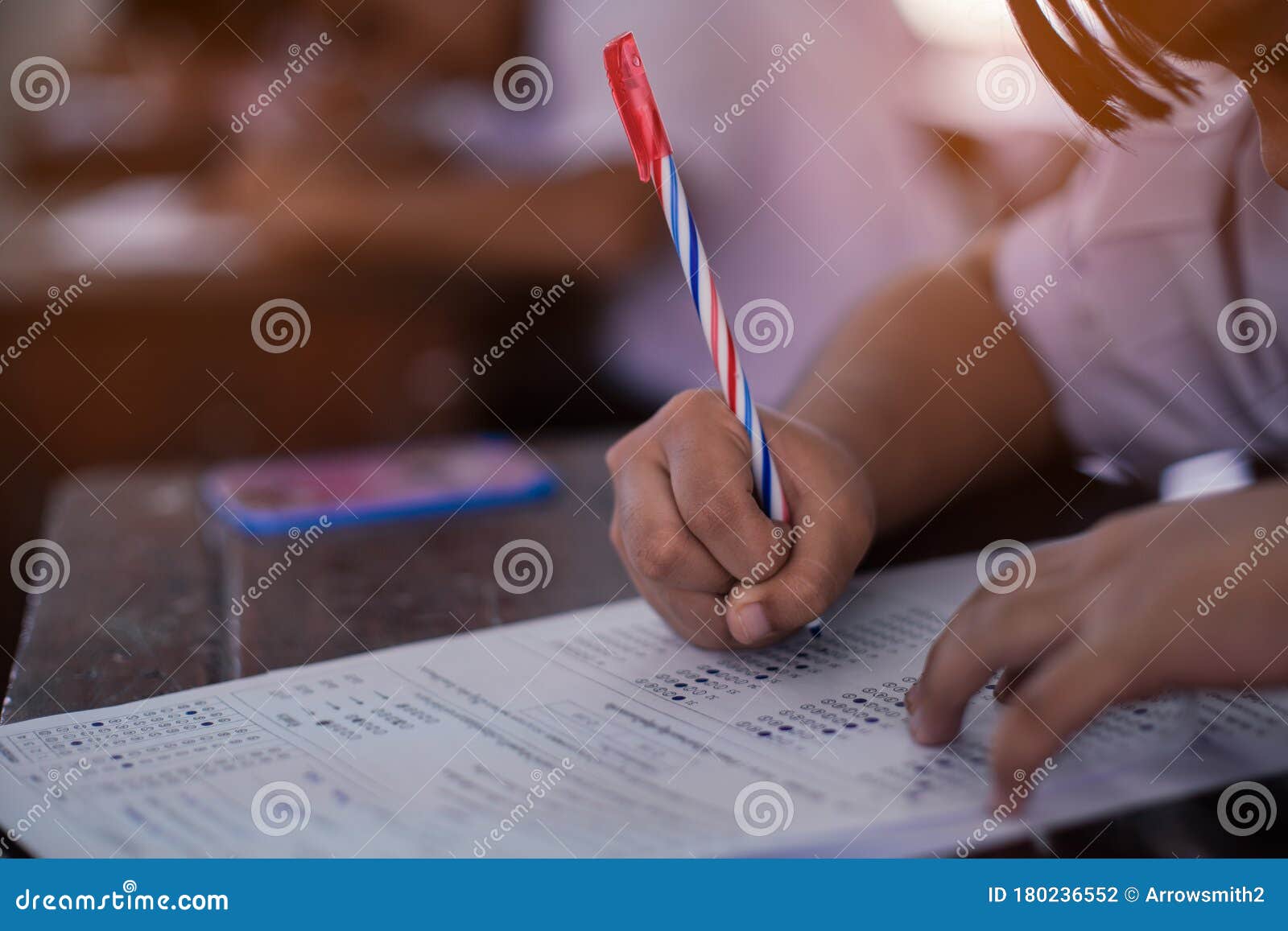 Students Doing Exam Answer Sheets Exercises in Classroom of School with ...