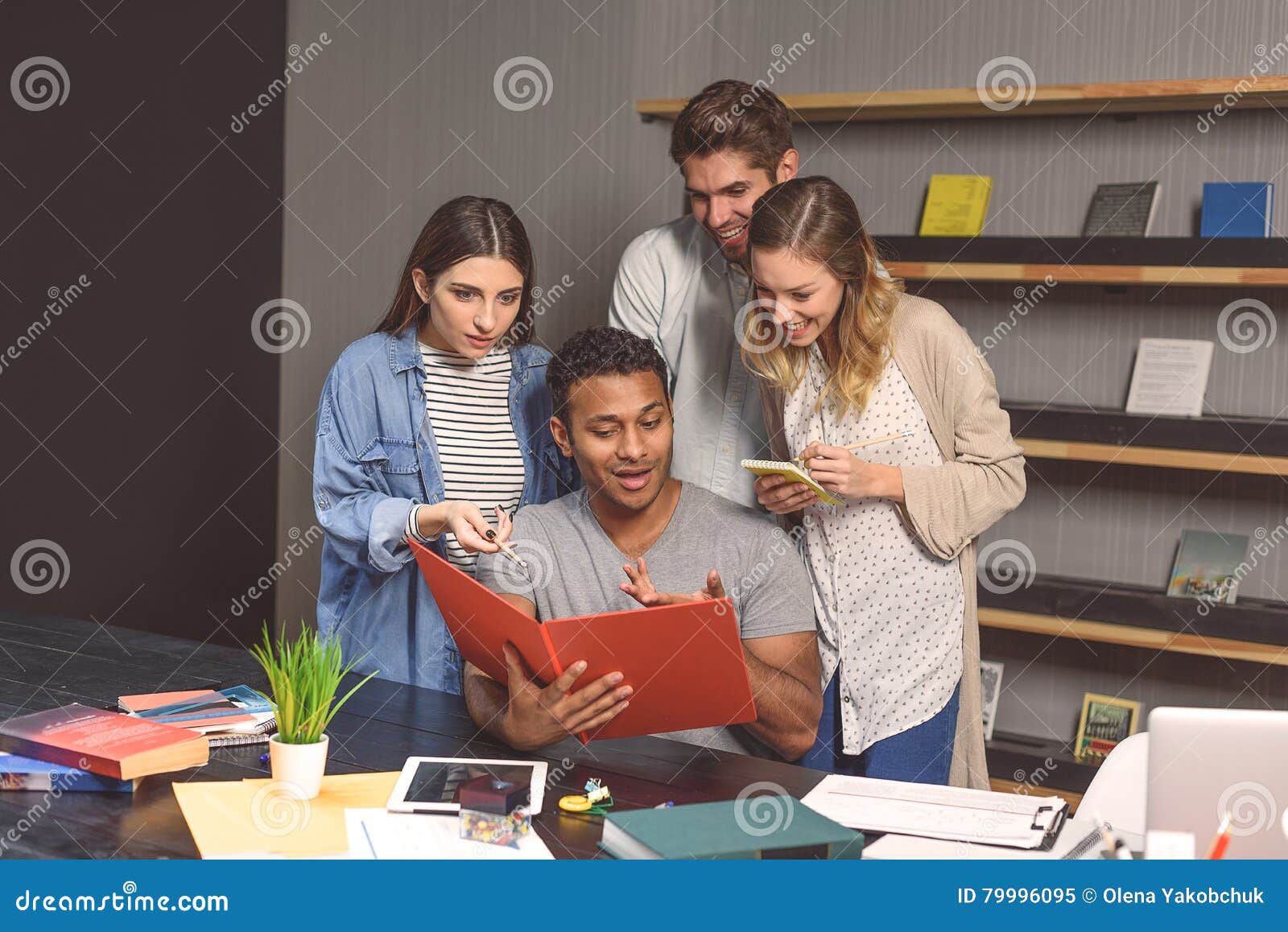 Students Doing Group Project in Campus Library Stock Image - Image of ...