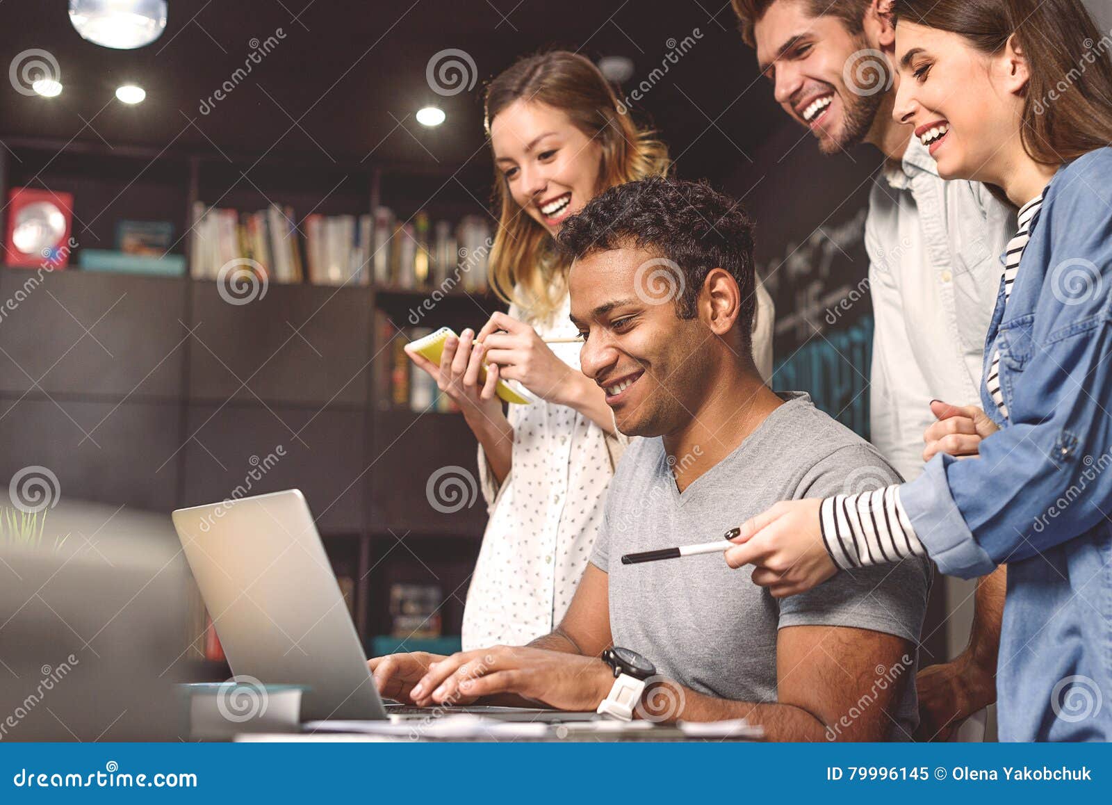 Students Doing Group Project in Campus Library Stock Image - Image of ...