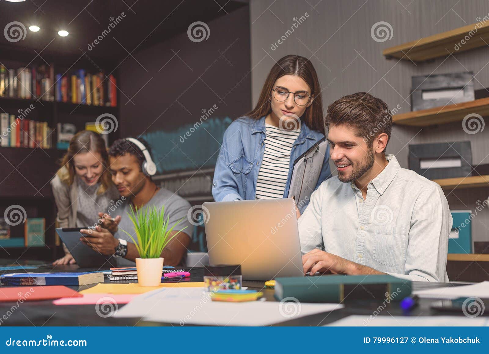 Students Doing Group Project in Campus Library Stock Image - Image of ...