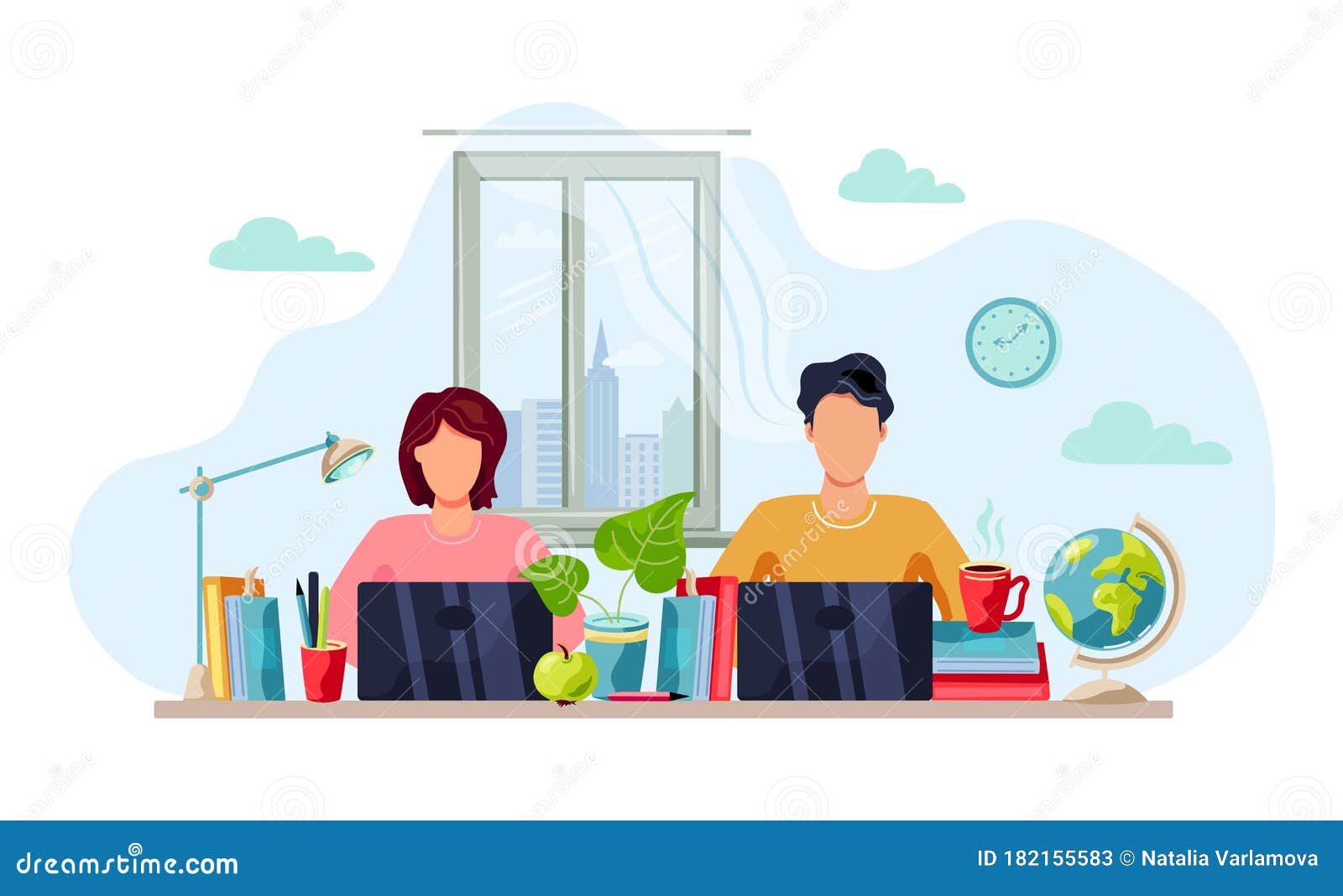 Students are Doing Homework on Laptop Stock Vector - Illustration of ...