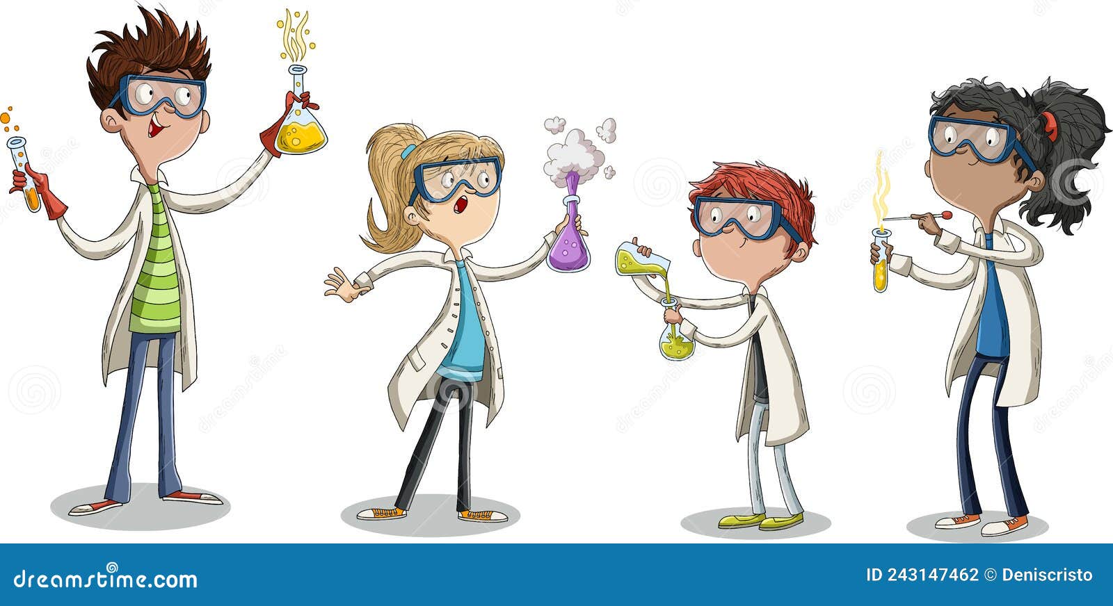 Students Doing Research With Chemical Fluid In The Laboratory. Vector ...