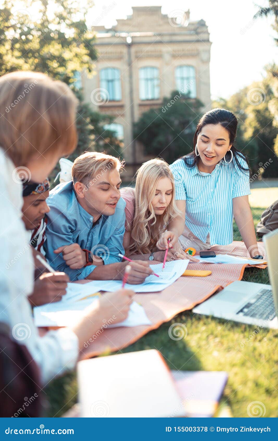 Students Doing Their Homework in the Fresh Air. Stock Photo - Image of ...