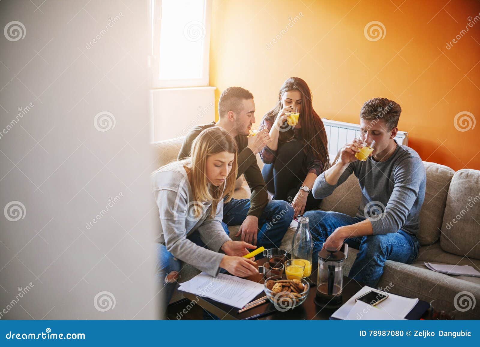 Students Drinking Juice and Learning Stock Photo - Image of connection ...