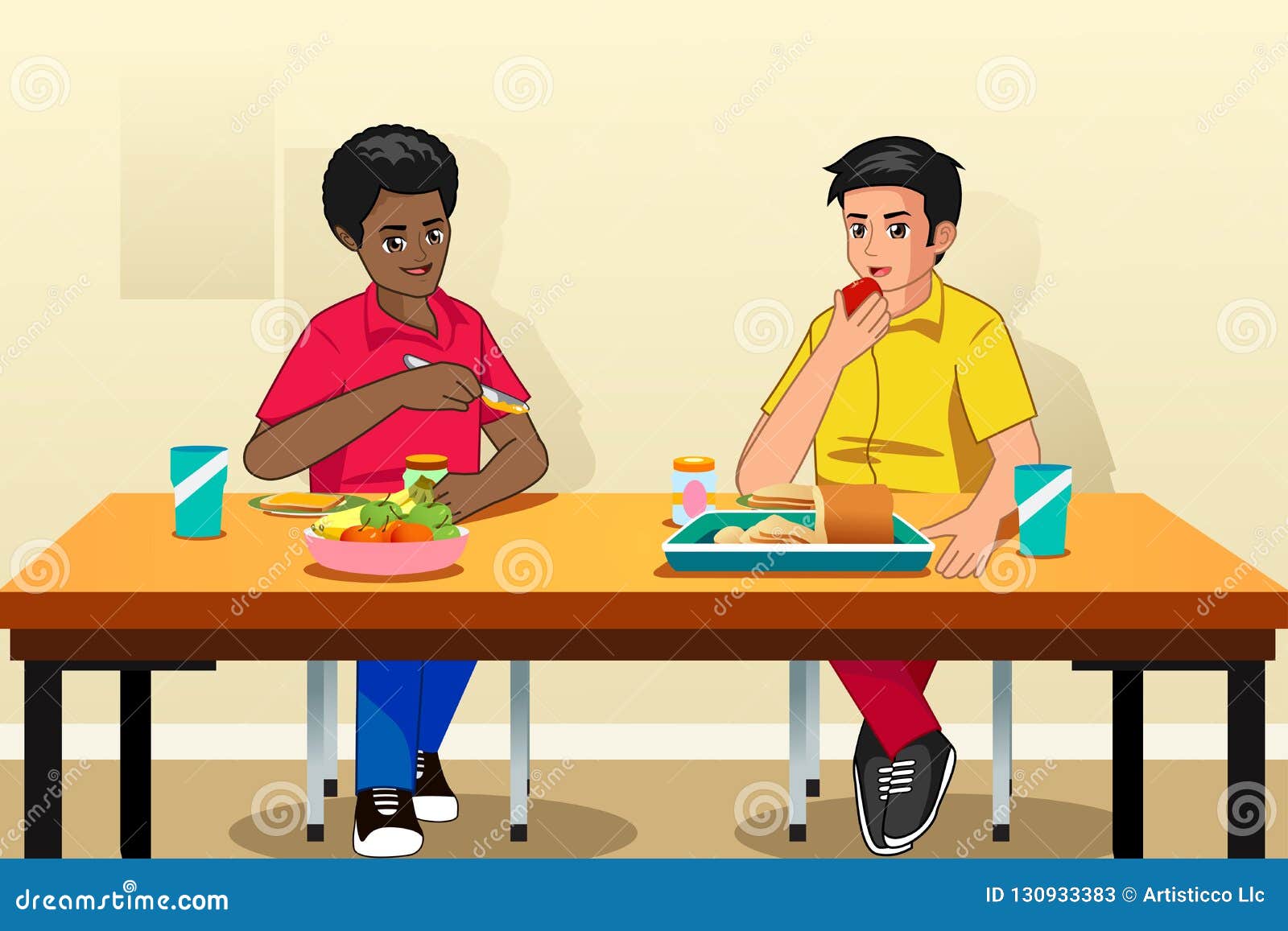 Students Eating Breakfast in School Illustration Stock Vector ...