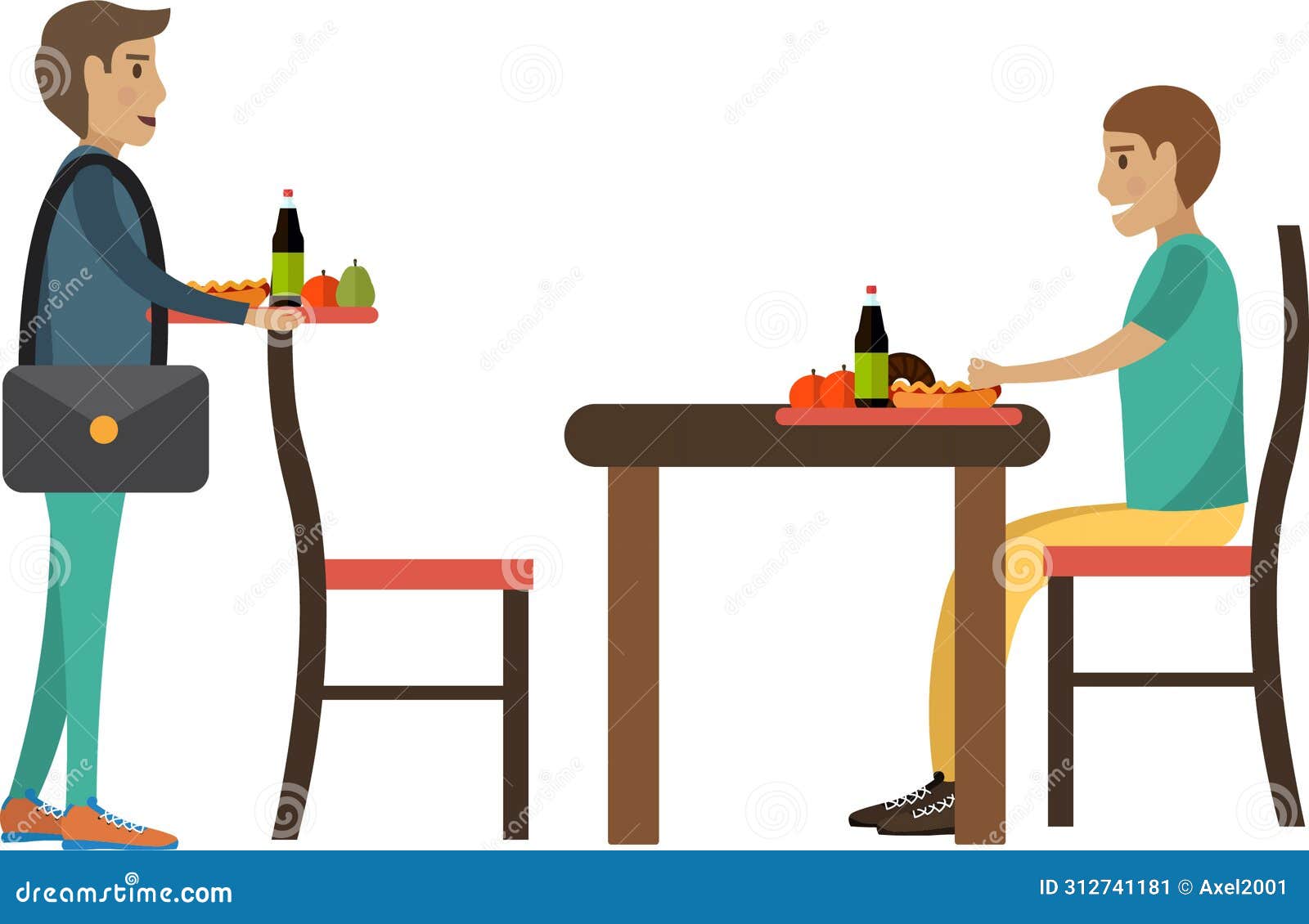 Students Eating in University Cafeteria Vector Icon Isolated on White ...