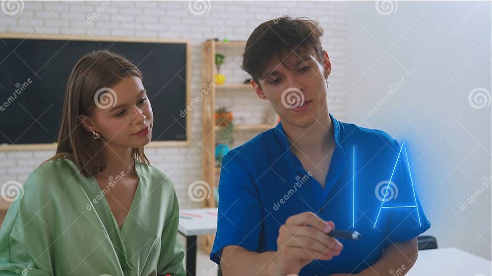 Students Engaged in Interactive 3D Math Visualization Stock ...