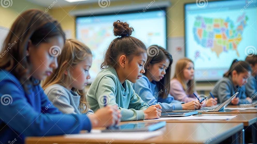 Students Engaged in Interactive Learning with Tablets in a Modern ...