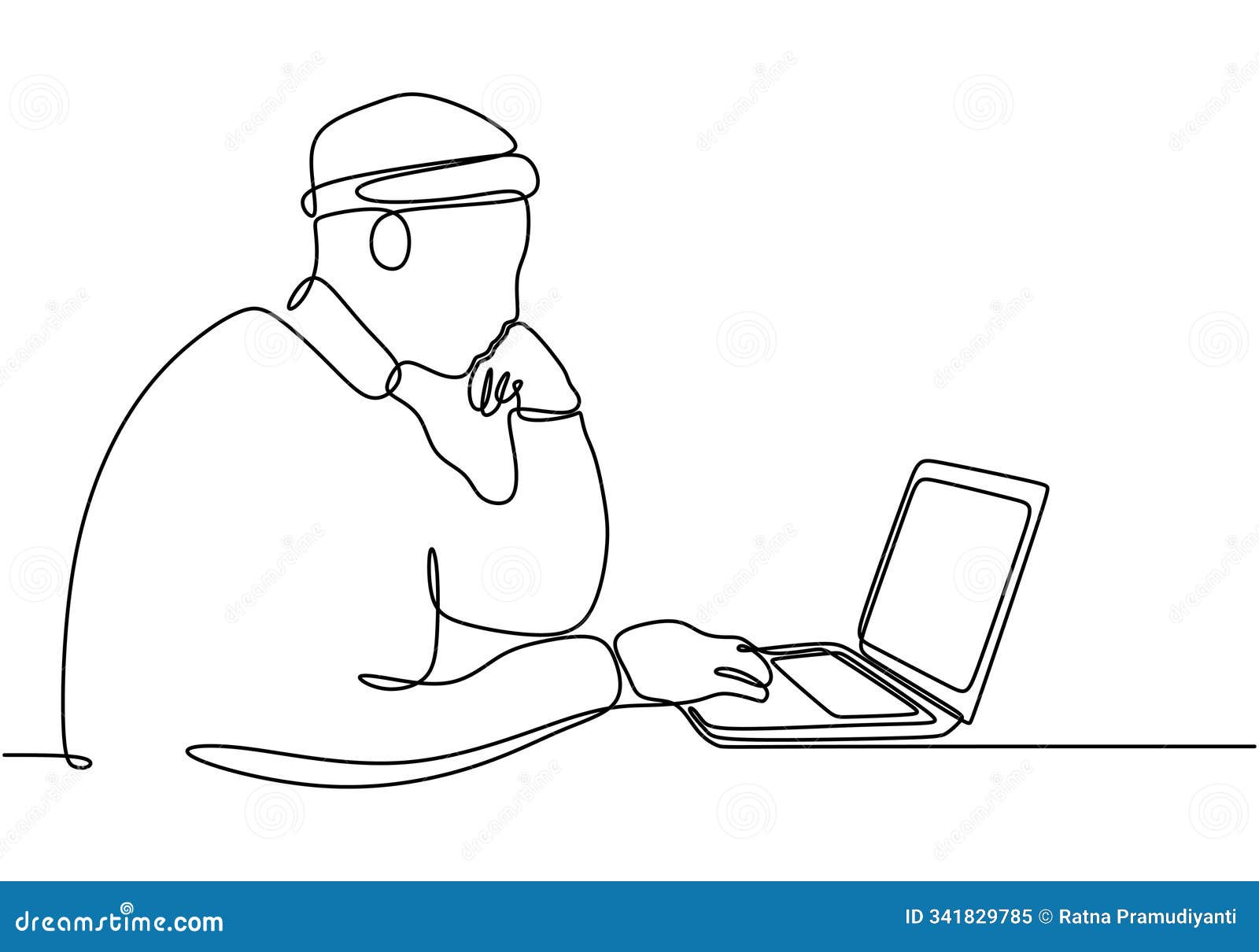 Students Engaged with Laptops in Continuous Line Drawing. Digital ...