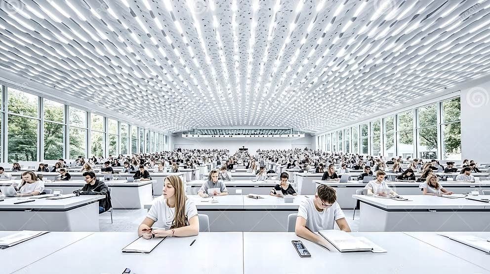 Students Engaged in Learning Inside Modern Bright Classroom Space Stock ...