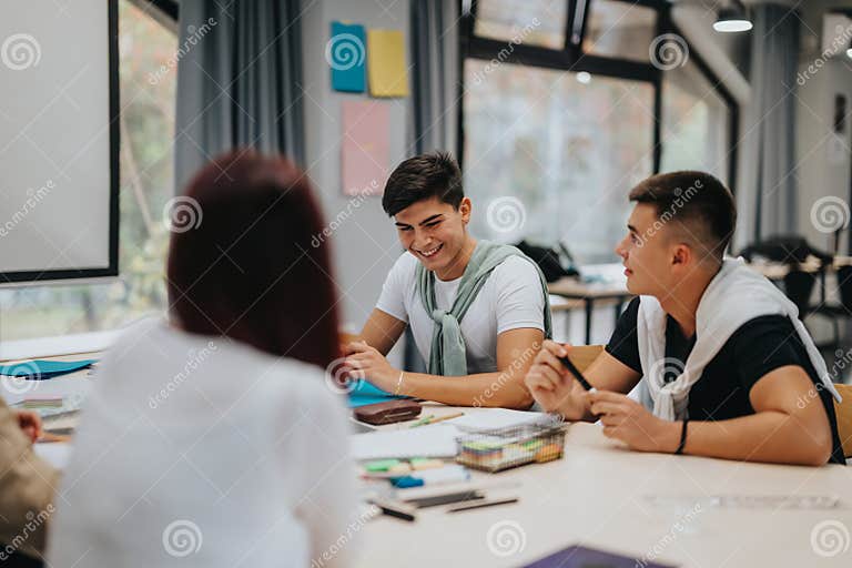 Students Engaging in a Collaborative Group Study Session at School ...