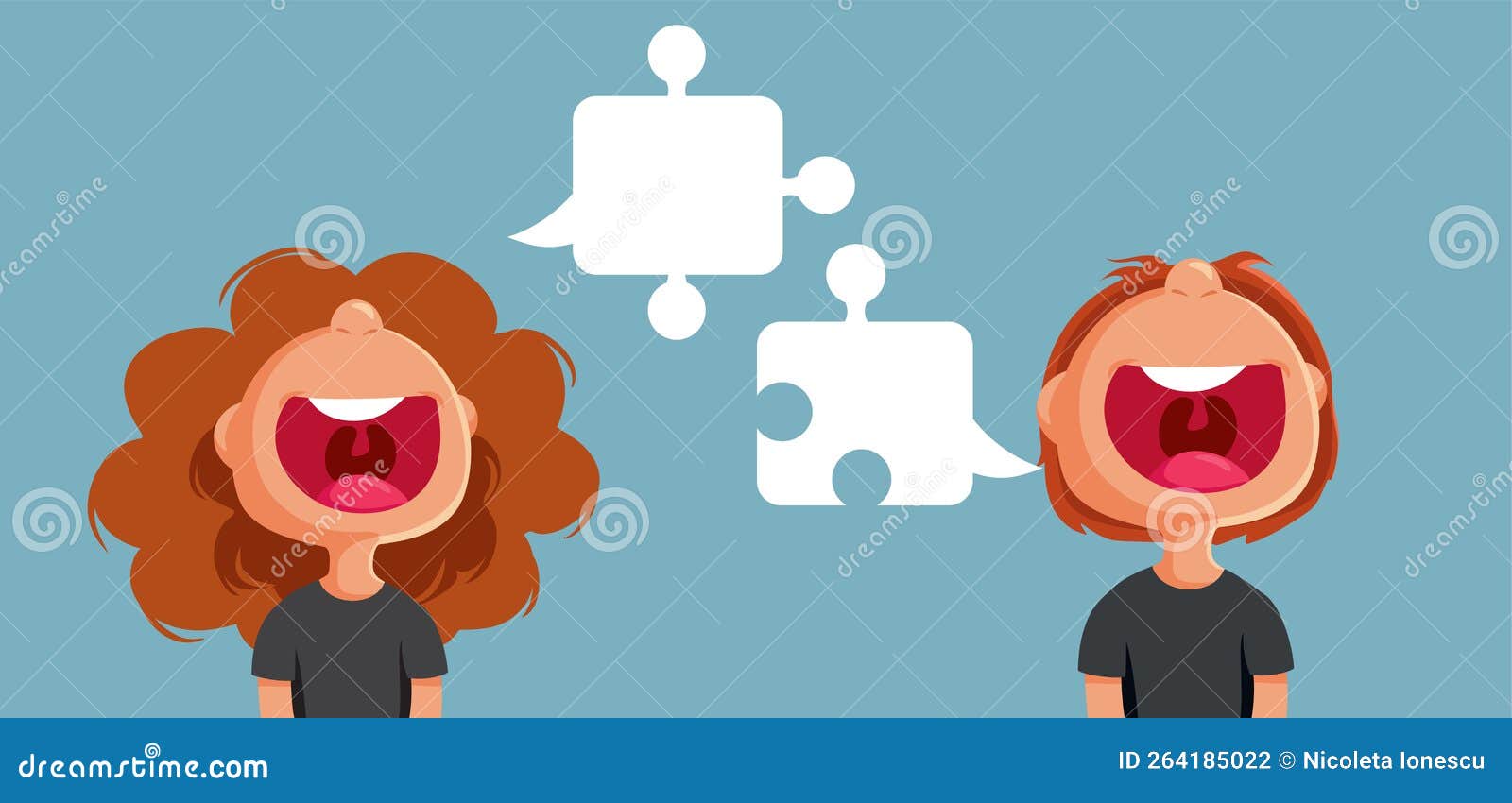 Kids Trying To Communicate and Collaborate Vector Cartoon Illustration ...