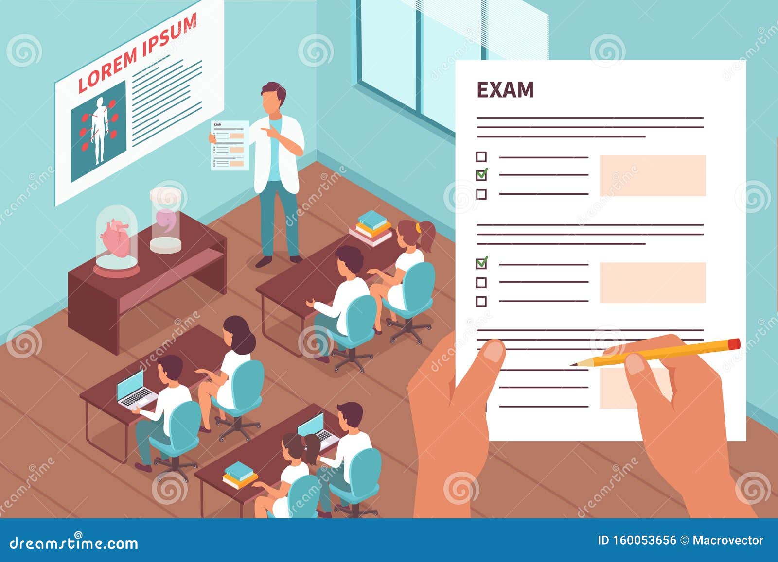 Students in Exam Design Concept Stock Vector - Illustration of poster ...