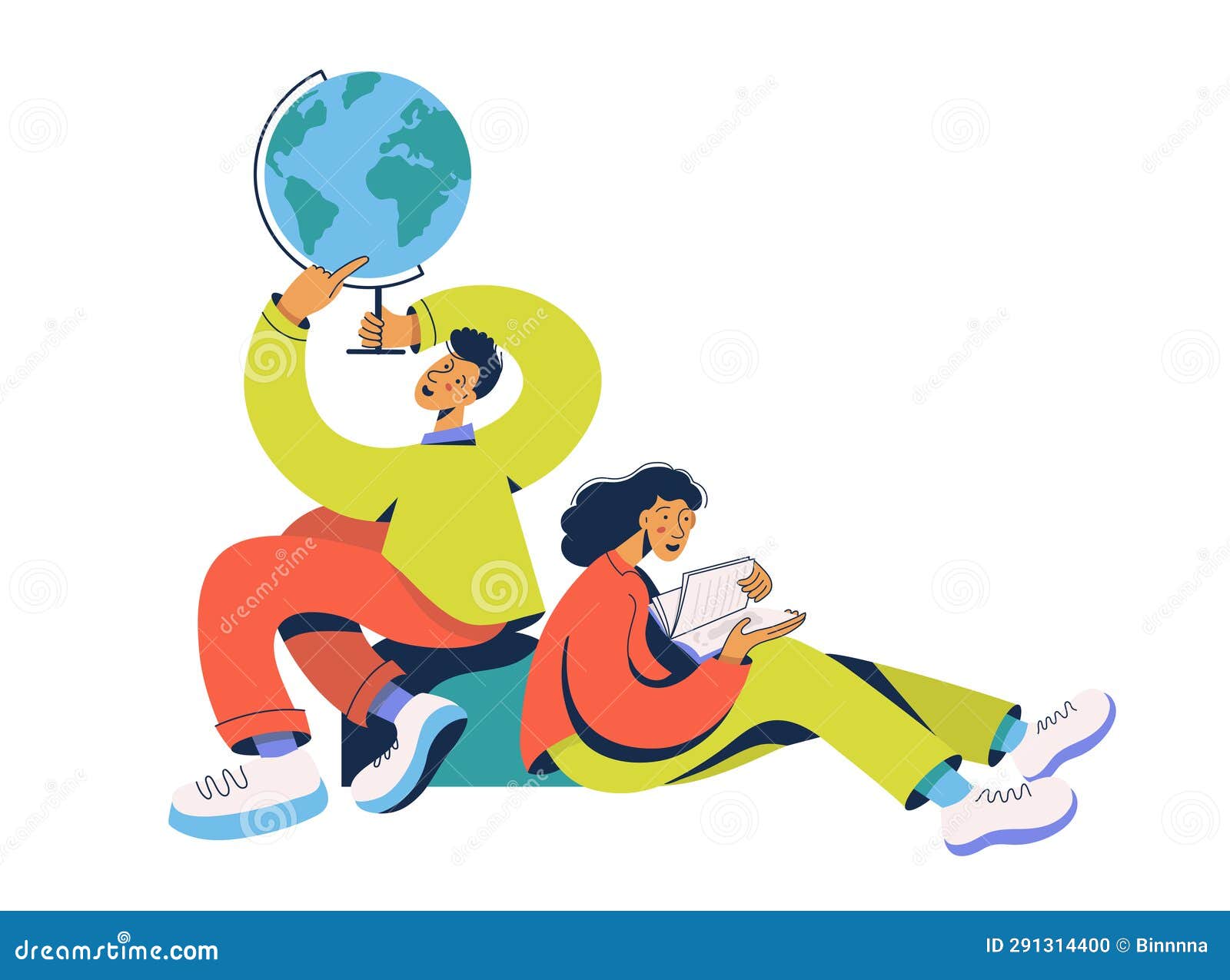 Students Exploring Earth Globe, Boy and Girl Learning Geography ...