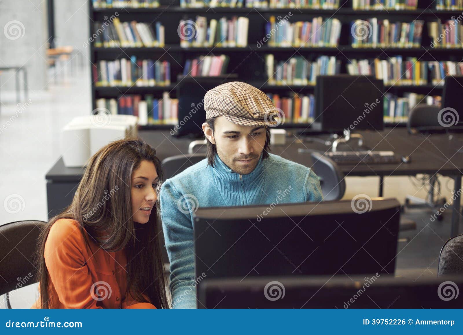 Students Finding Information for Study on Computer in Library Stock ...