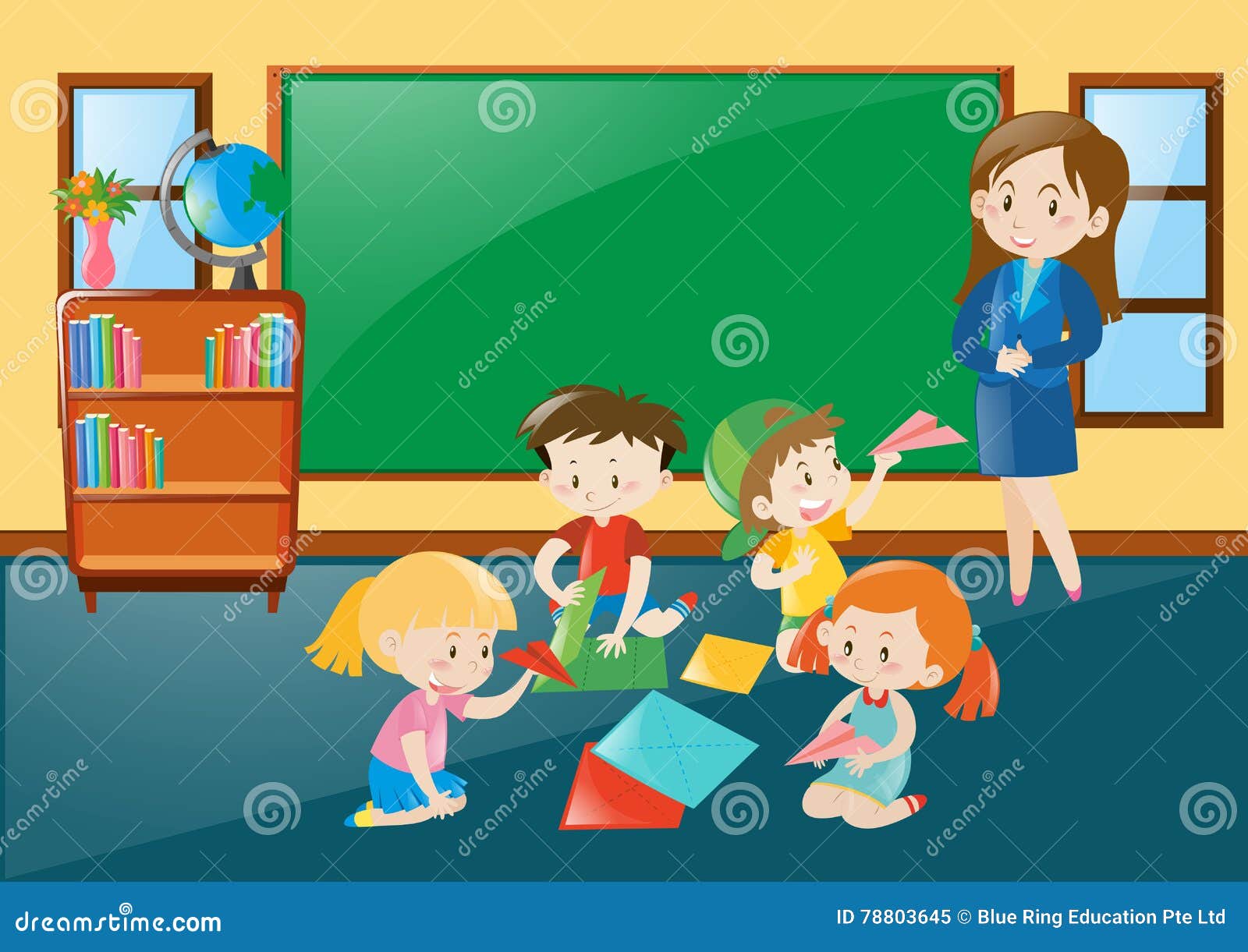 Students Folding Papercraft in Classroom Stock Vector - Illustration of ...