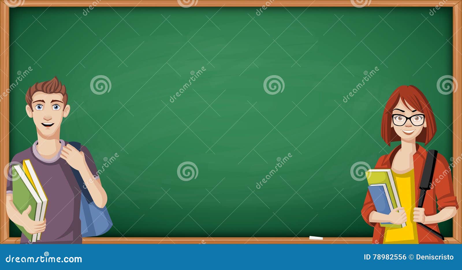 Students in Front of a Green Chalkboard Blackboard. Stock Vector ...
