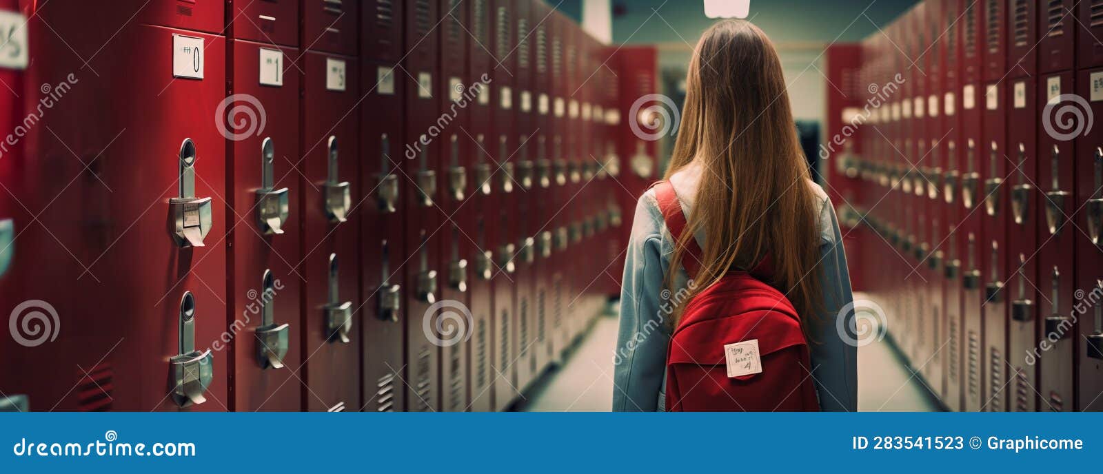 A Students in Front of a Row of Red Lockers Stock Illustration ...