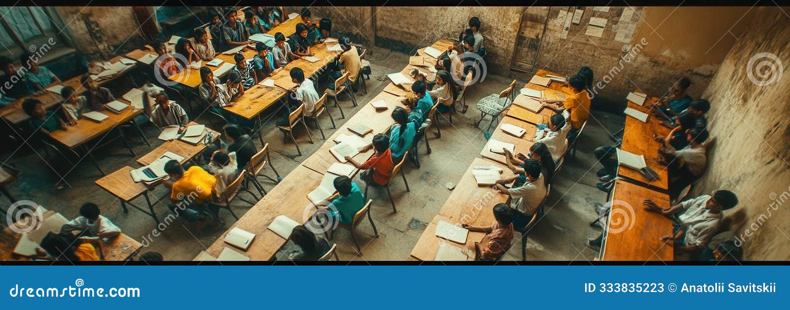 Students Gather in a Crowded Classroom with Outdated Materials ...