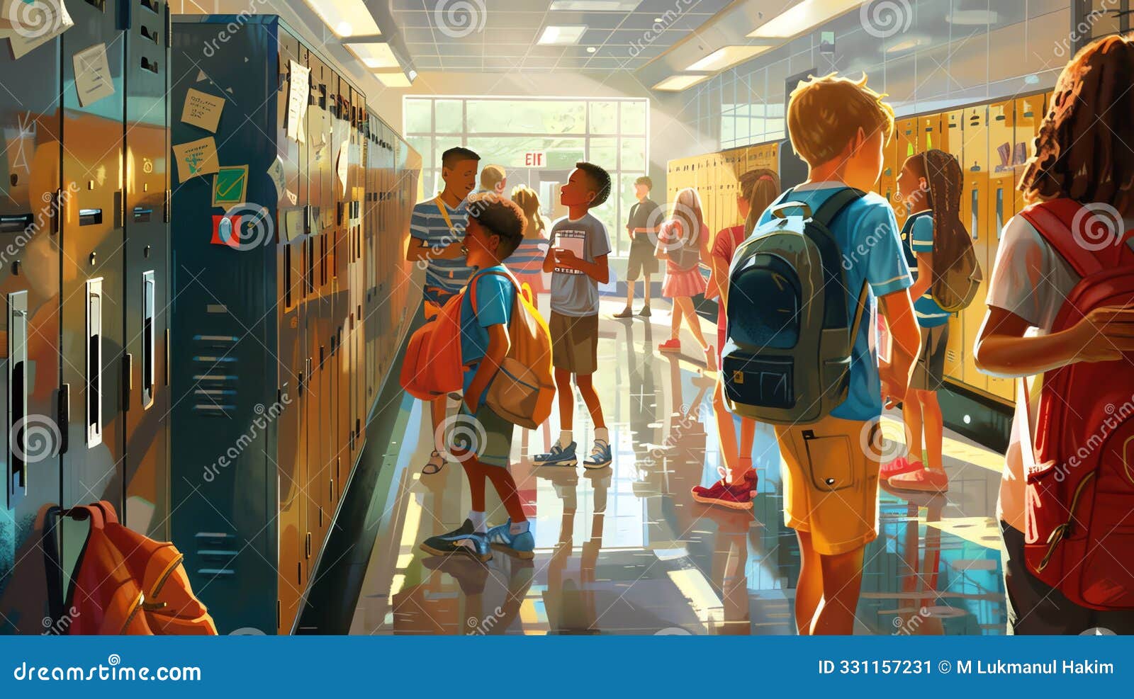 Students Gather in a School Hallway Talking and Getting Ready for the ...