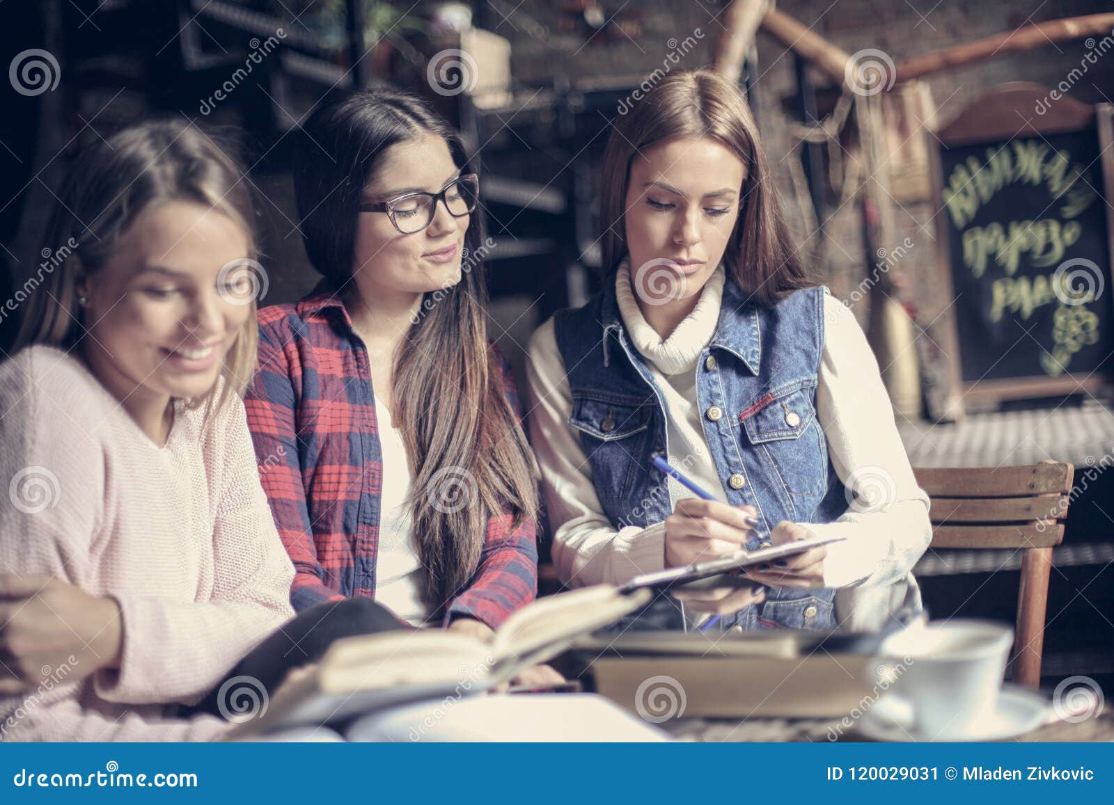 Students Girls Learning Together. Stock Image - Image of looking, book ...