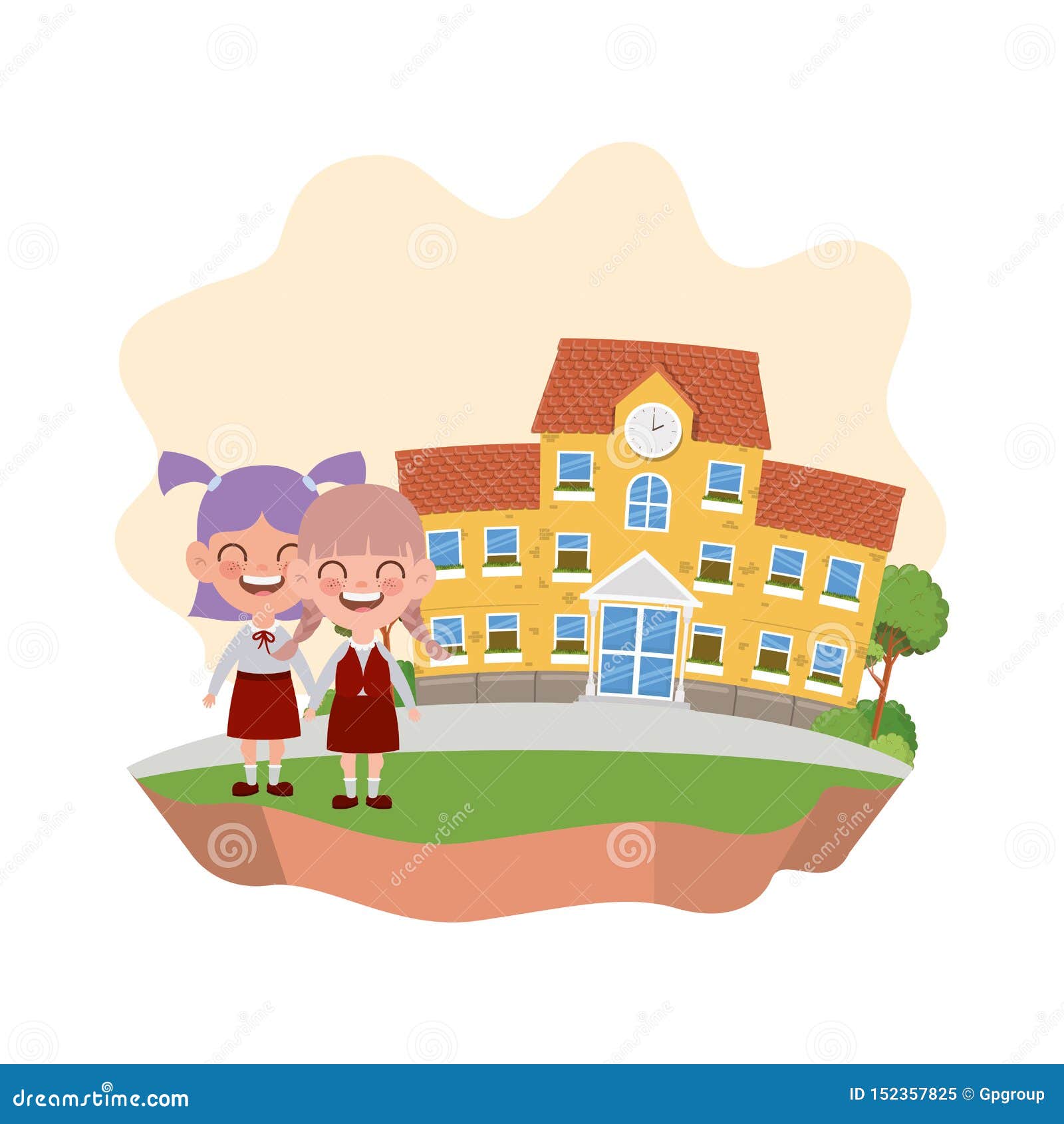 Students Girls in School Building of Primary Stock Vector ...