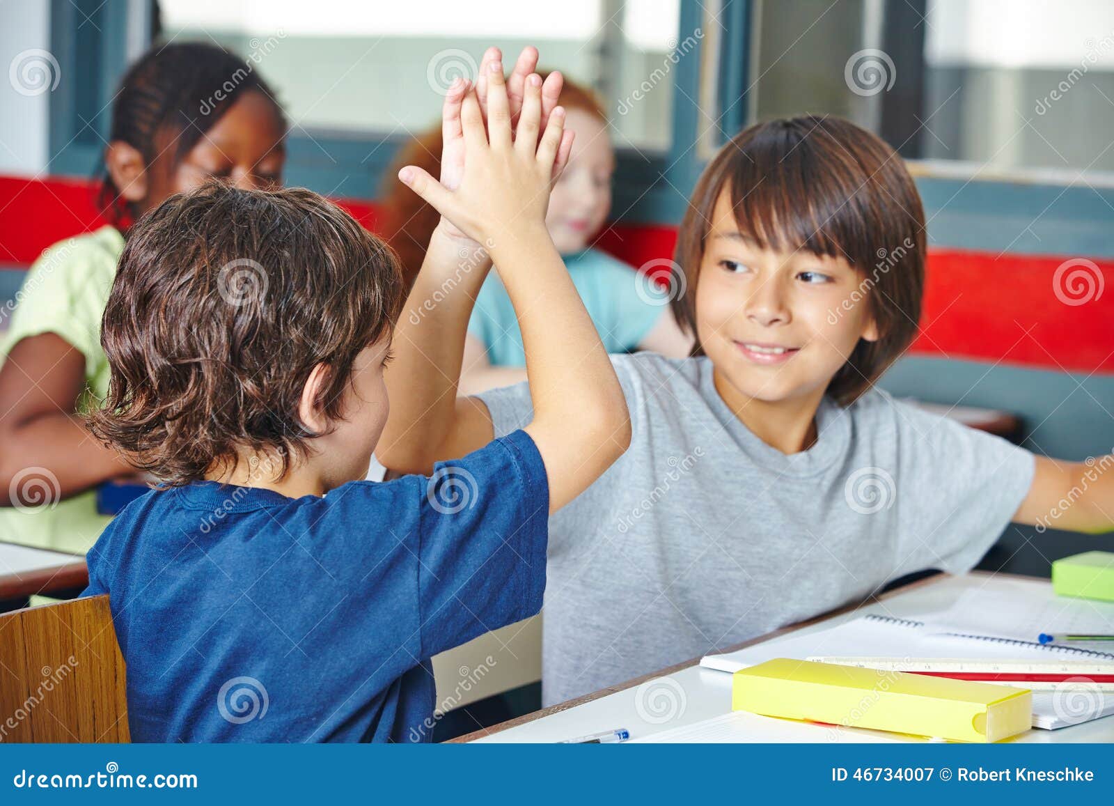 Students Giving High Five in Class Stock Image - Image of smile ...