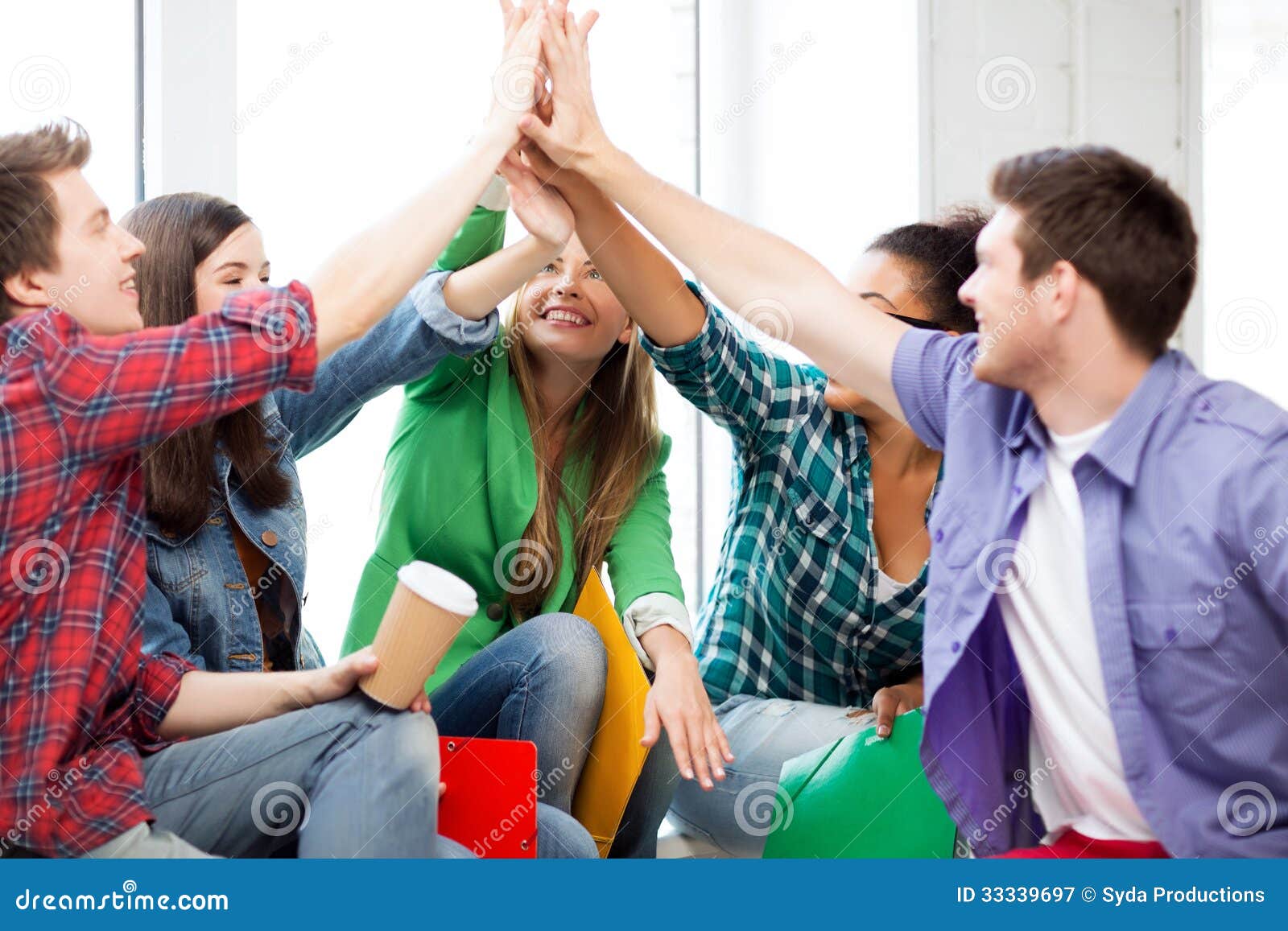 Students Giving High Five at School Stock Image - Image of college ...