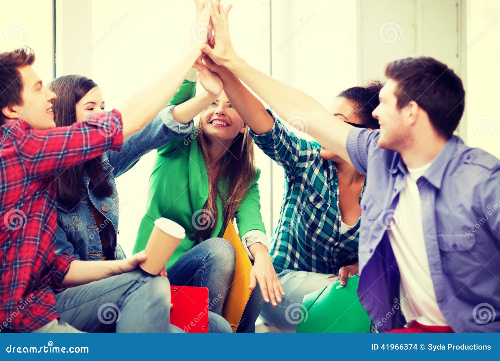 Students Giving High Five at School Stock Photo - Image of campus ...