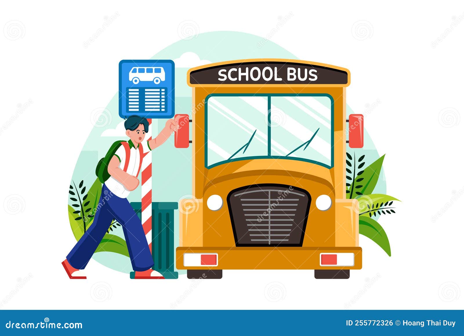 Students Go To School by School Bus Stock Vector - Illustration of ...