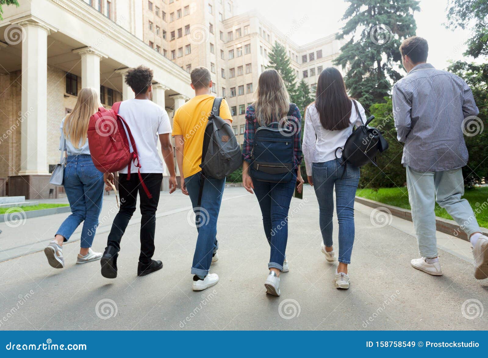 Students Going To Classes and Chatting, Back View Stock Image - Image ...