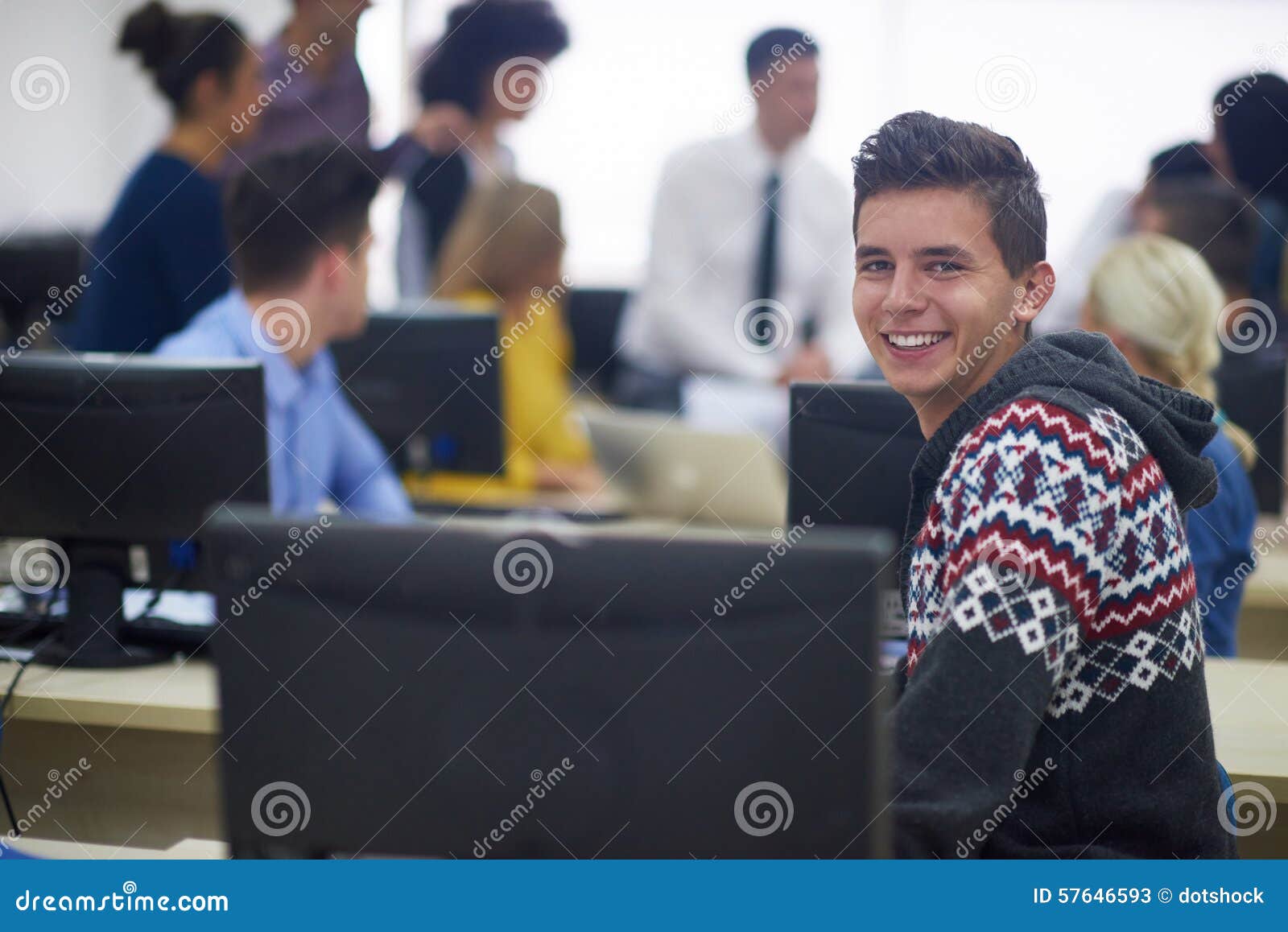 Students Group in Computer Lab Classroom Stock Image - Image of group ...