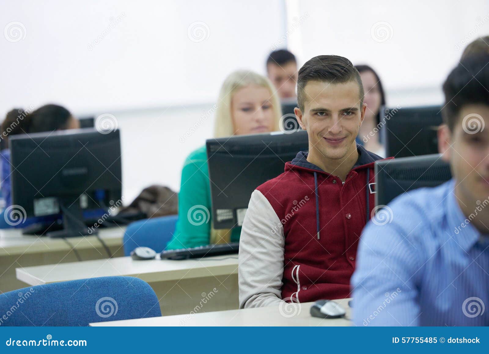 Students Group in Computer Lab Classroom Stock Image - Image of happy ...