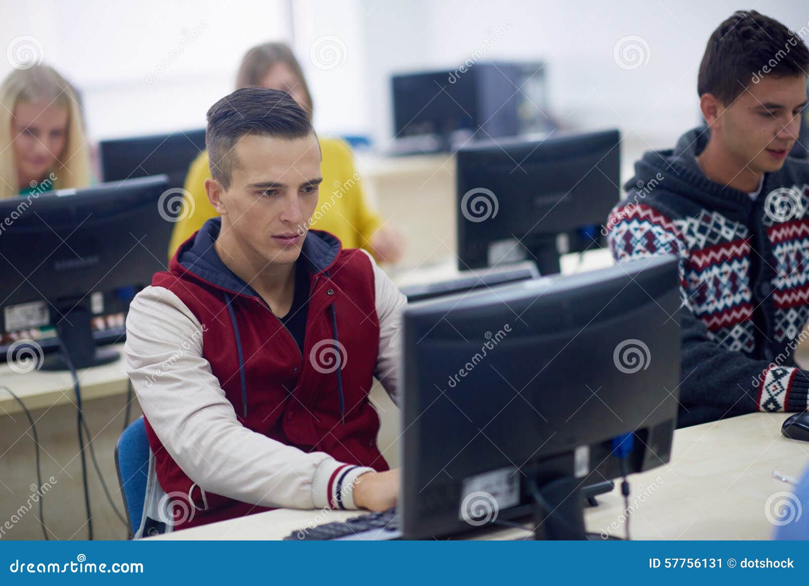 Students Group in Computer Lab Classroom Stock Image - Image of group ...