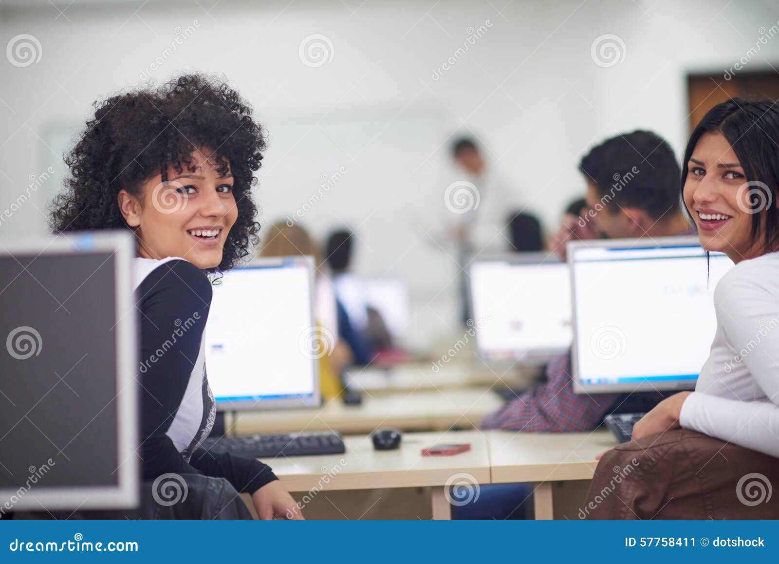 Students Group in Computer Lab Classroom Stock Image - Image of ...
