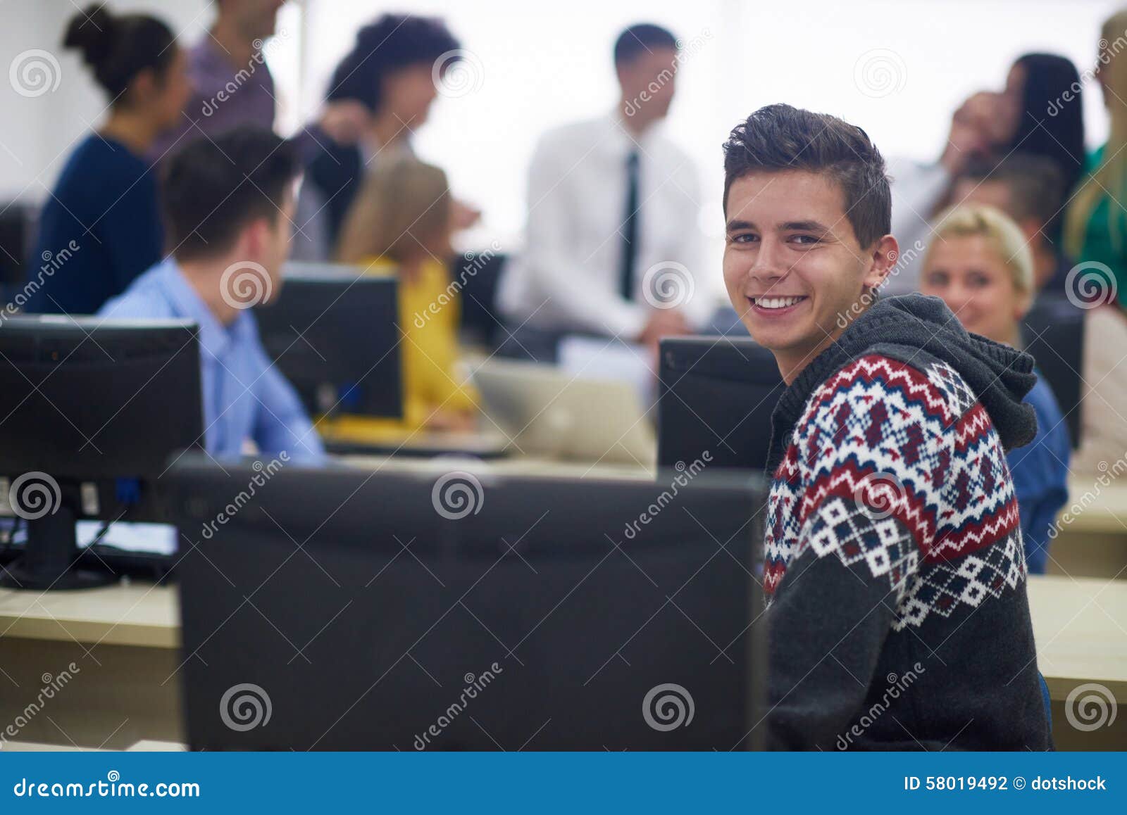 Students Group in Computer Lab Classroom Stock Photo - Image of school ...