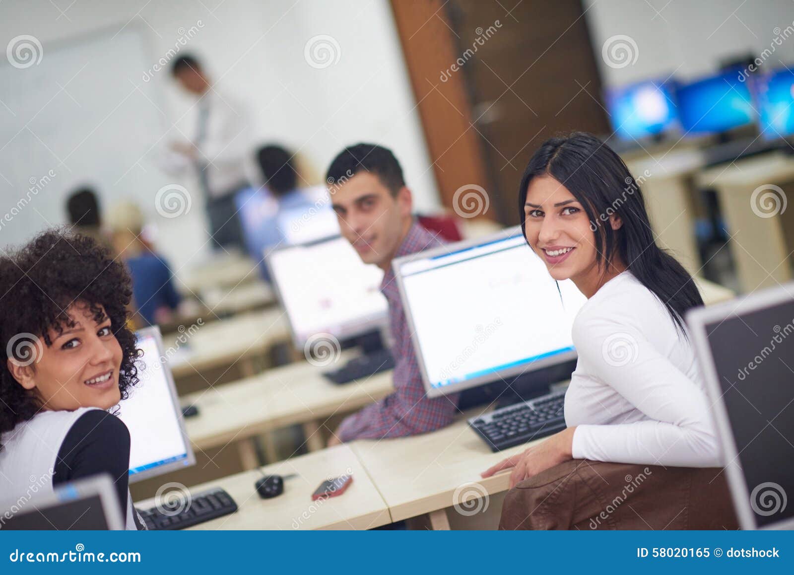 Students Group in Computer Lab Classroom Stock Image - Image of screen ...