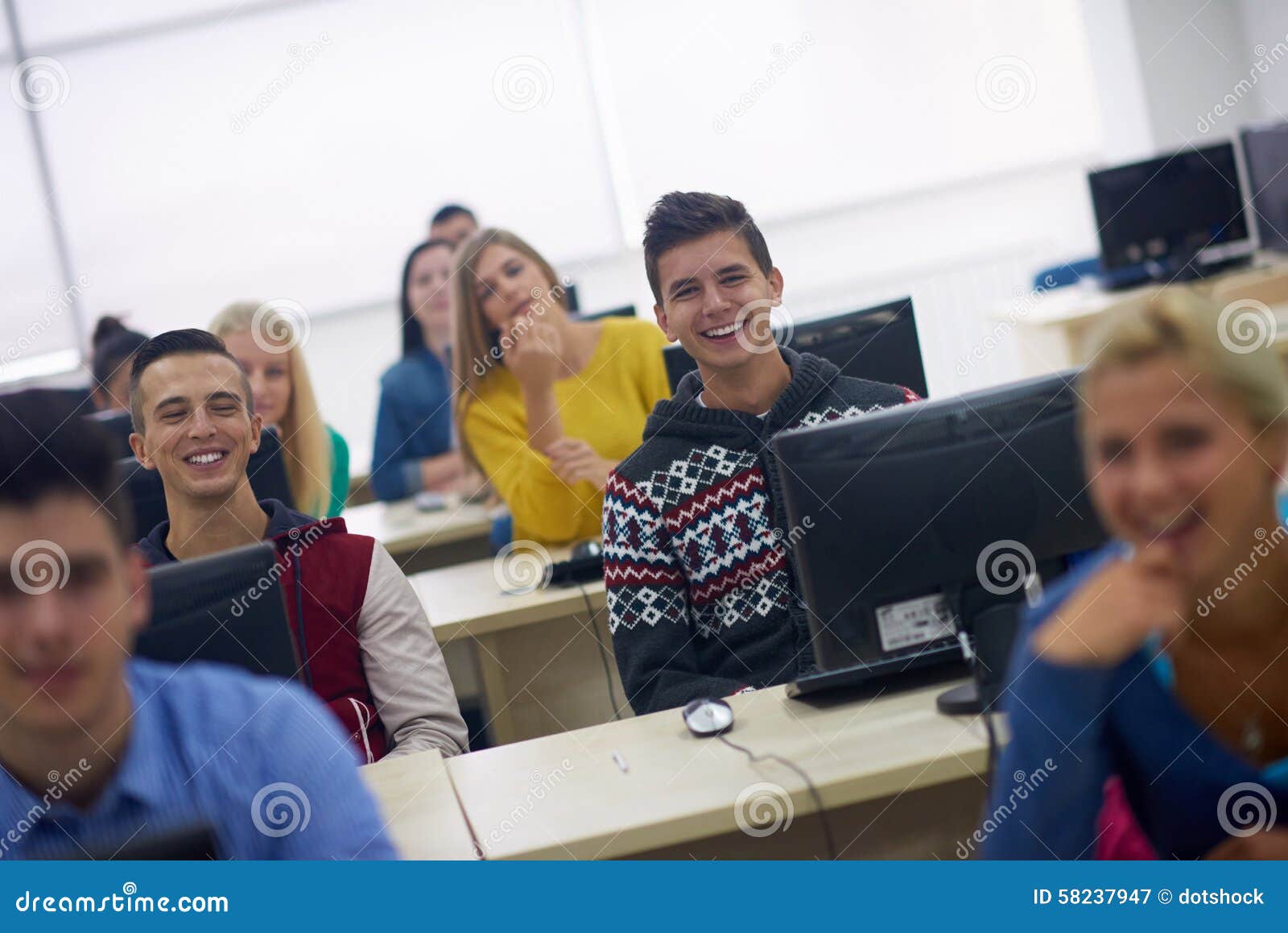 Students Group in Computer Lab Classroom Stock Image - Image of ...
