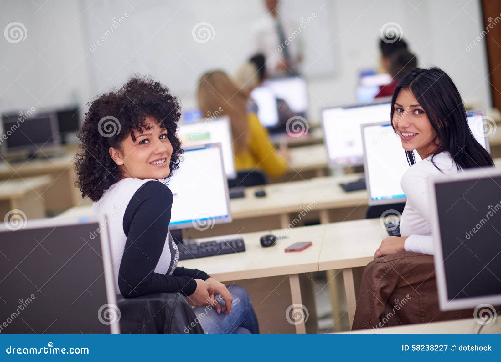 Students Group in Computer Lab Classroom Stock Image - Image of ...