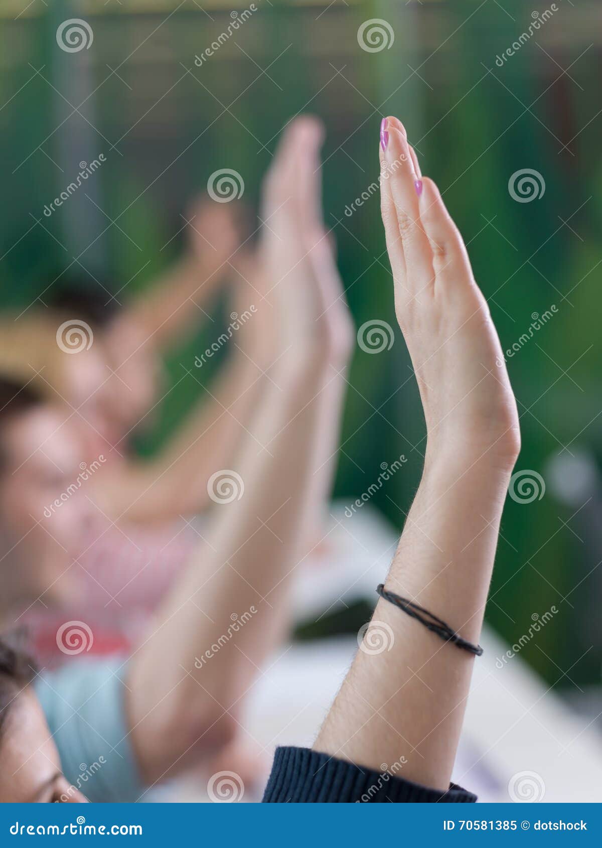 Students Group Raise Hands Up on Class Stock Image - Image of adult ...