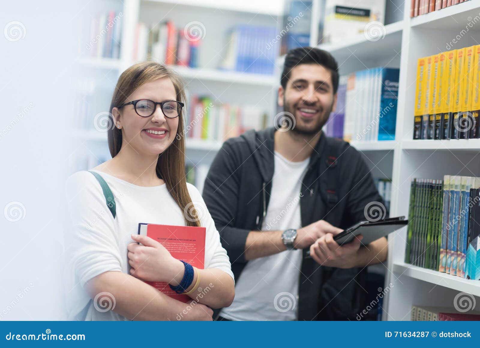 Students Group in School Library Stock Image - Image of people, couple ...