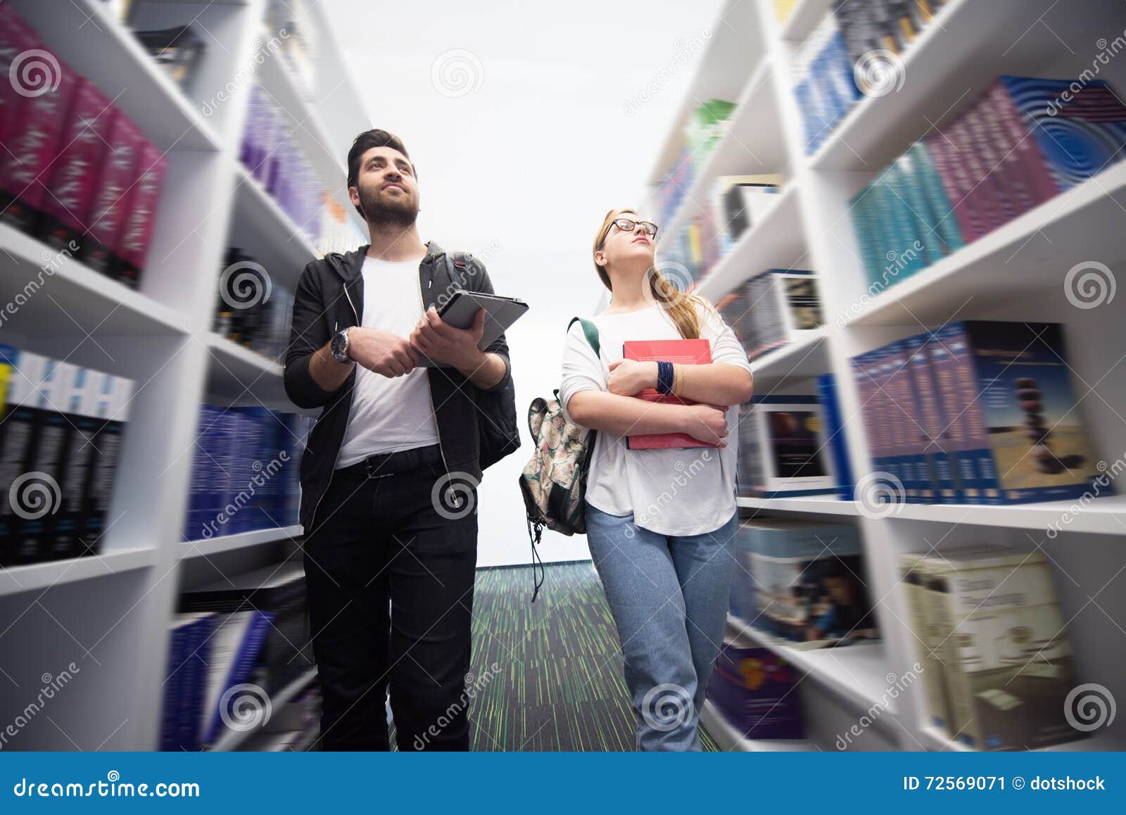 Students Group in School Library Stock Image - Image of computer ...