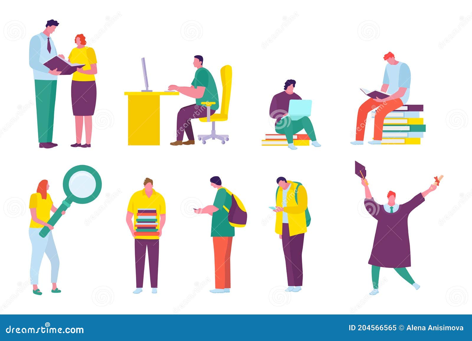 Students Group Set. Vector Flat Cartoon Illustration | CartoonDealer ...