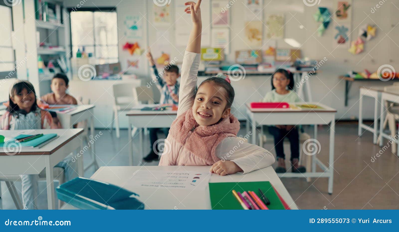Students, Hands Raised and Learning with Question, Education for ...