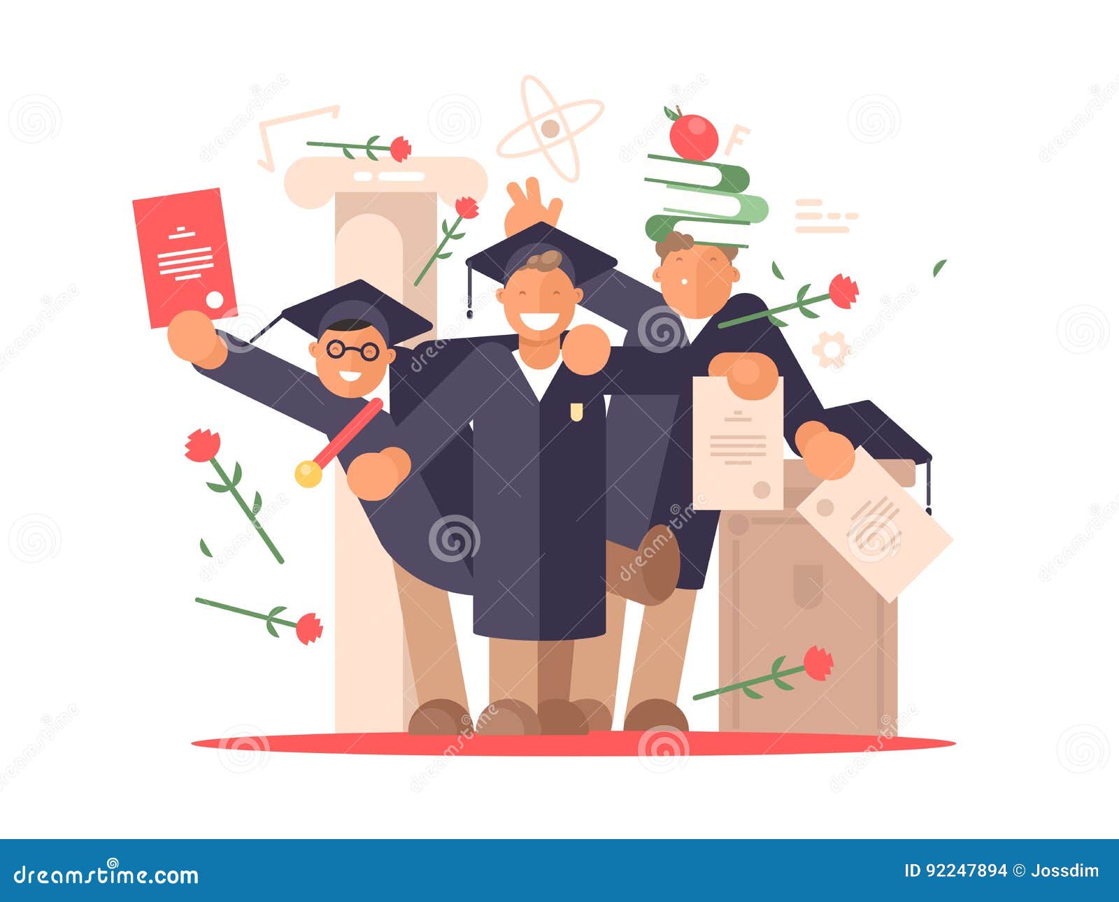 Graduation Ceremony. Cheerful Graduate In Mantle And Mortarboard With ...