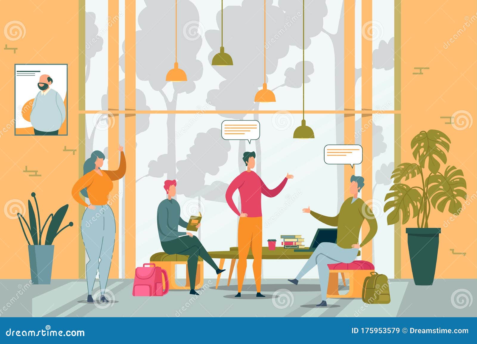 Students Having Discussion in Group, Teamwork. Stock Vector ...