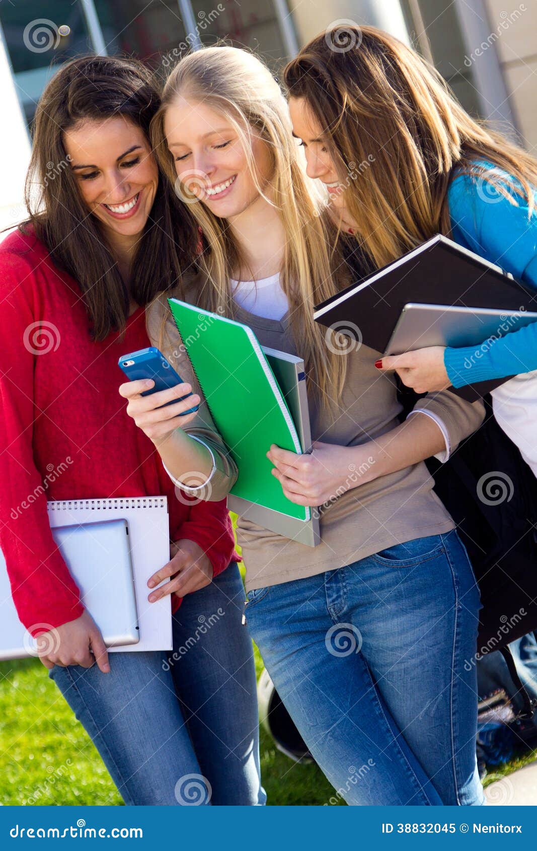 Students Having Fun with Smartphones after Class Stock Image - Image of ...
