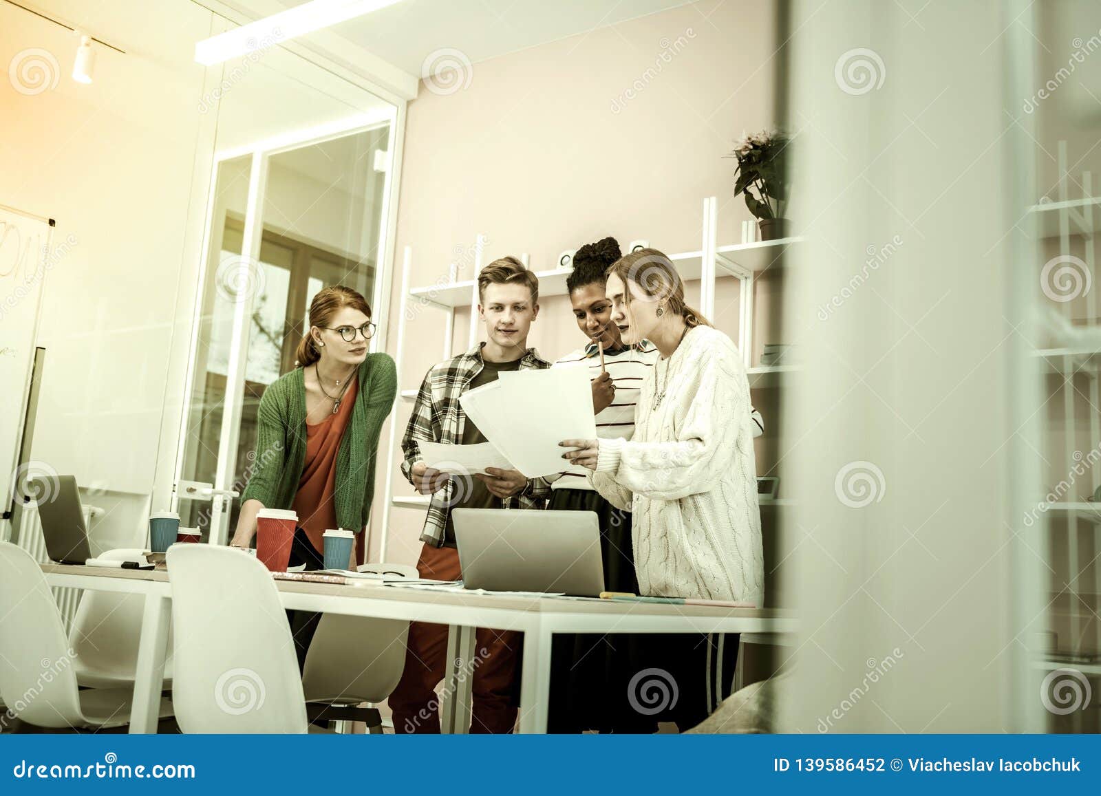 Students Having Interesting Class with Their Helpful Teacher Stock ...